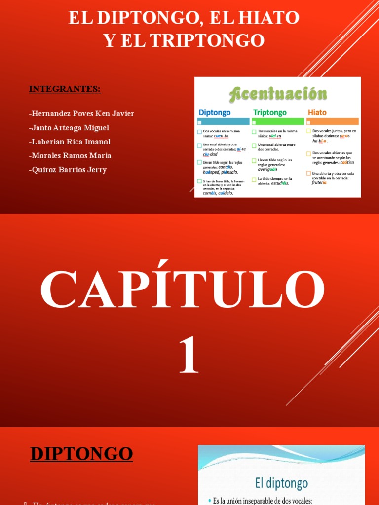 EL DIPTONGO, EL HIATO Y EL TRIPTONGO Diapositiva | PDF