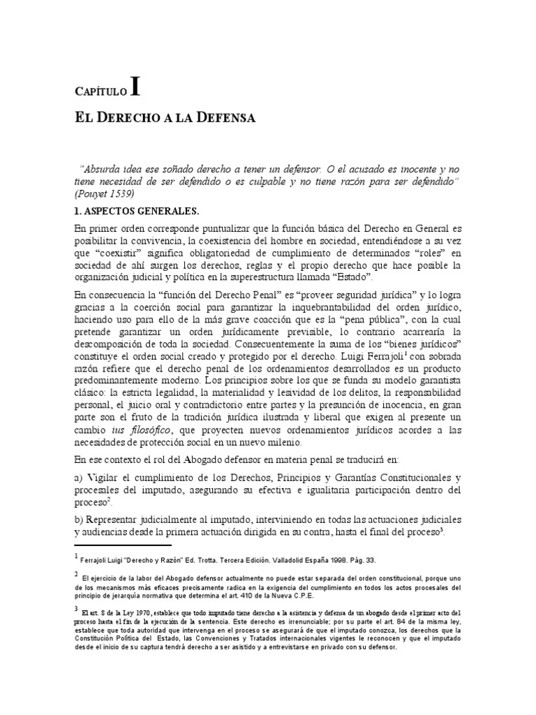 El Derecho A La Defensa Penal | PDF | Debido al proceso | Derecho penal