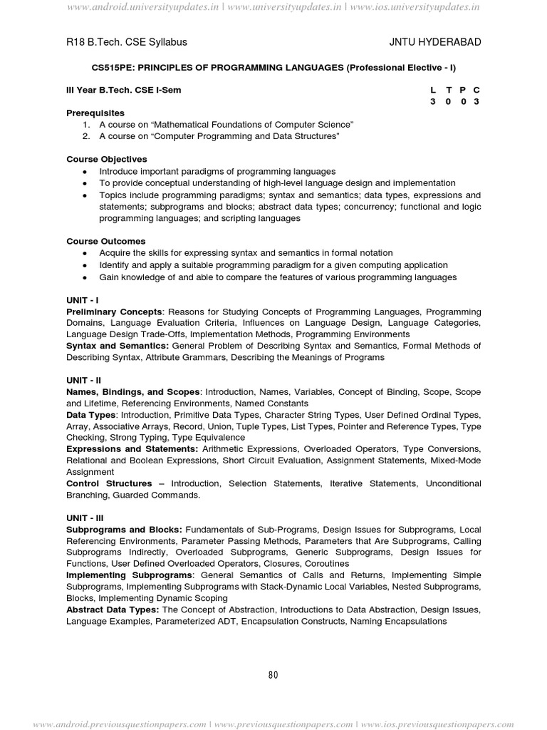 R18 B.Tech. CSE Syllabus Jntu Hyderabad | PDF | Subroutine | Programming Language