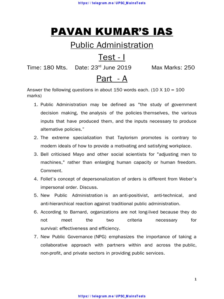 2019 Pawan Kumar IAS Mains 2019 Public Administration Test 1-5 PDF ...