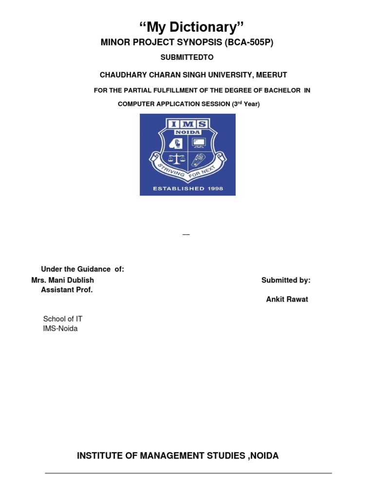 "My Dictionary": Minor Project Synopsis (Bca-505P) | Download Free PDF | Application Software ...