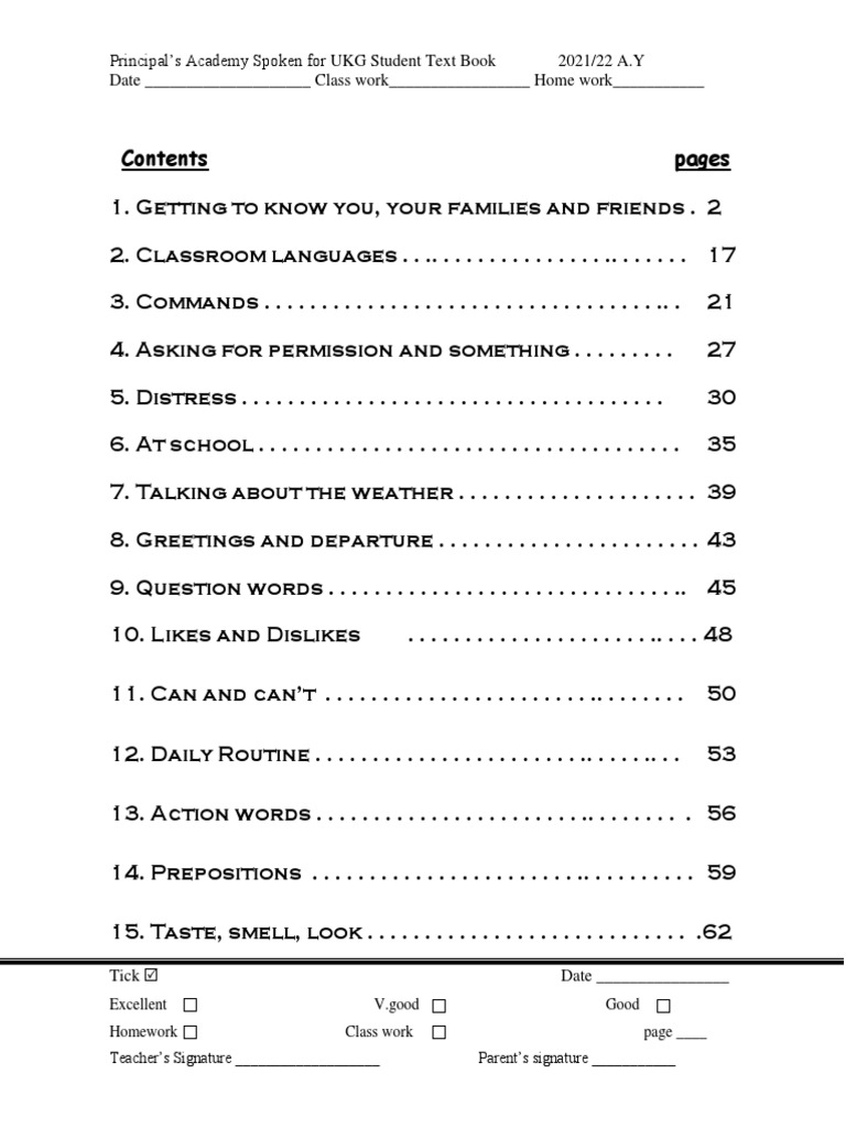 UKG Spoken English Textbook 2021/22 | PDF | Homework | Books