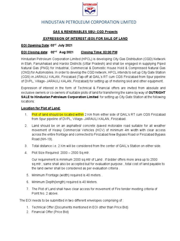 GAS & RENEWABLES SBU - CGD Projects Firozabad HPCL Tender | PDF | Deed