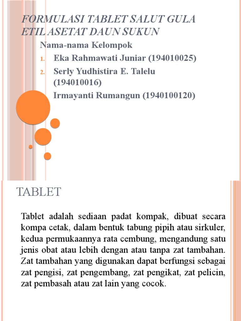 Formulasi Tablet Salut Gula Etil Asetat | PDF | Sains & Matematika