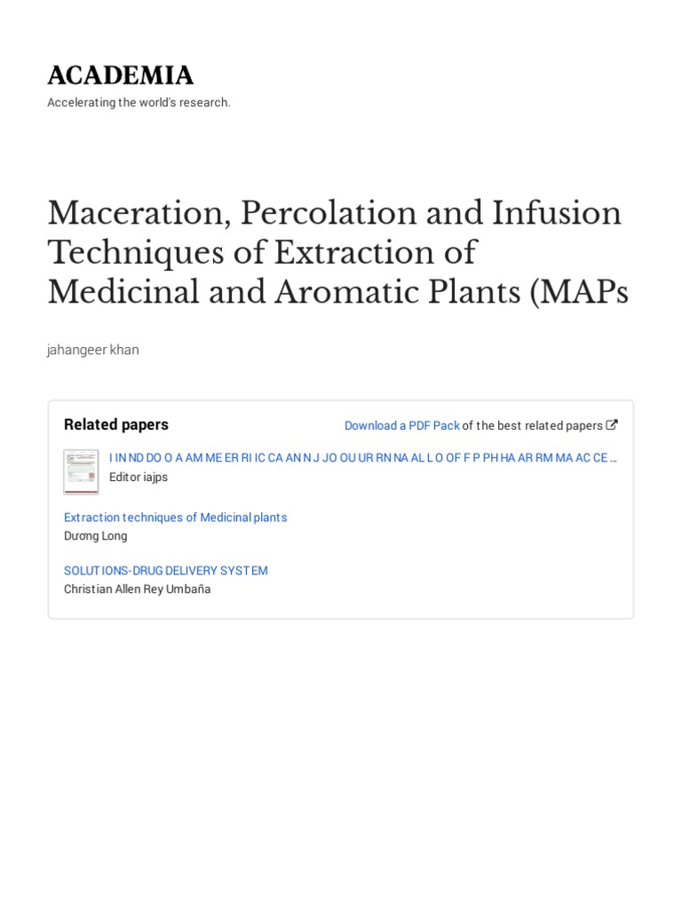 Maceration, Percolation and Infusion Techniques of Extraction of ...