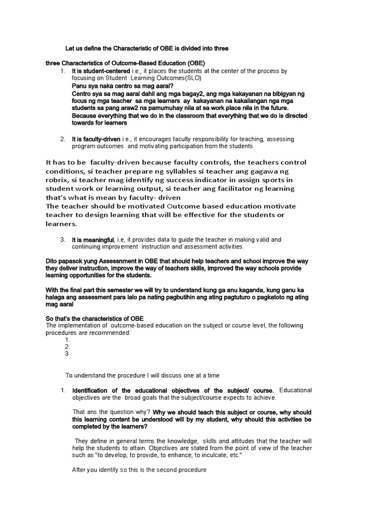 Let Us Define The Characteristic of OBE Is Divided Into Three | PDF ...