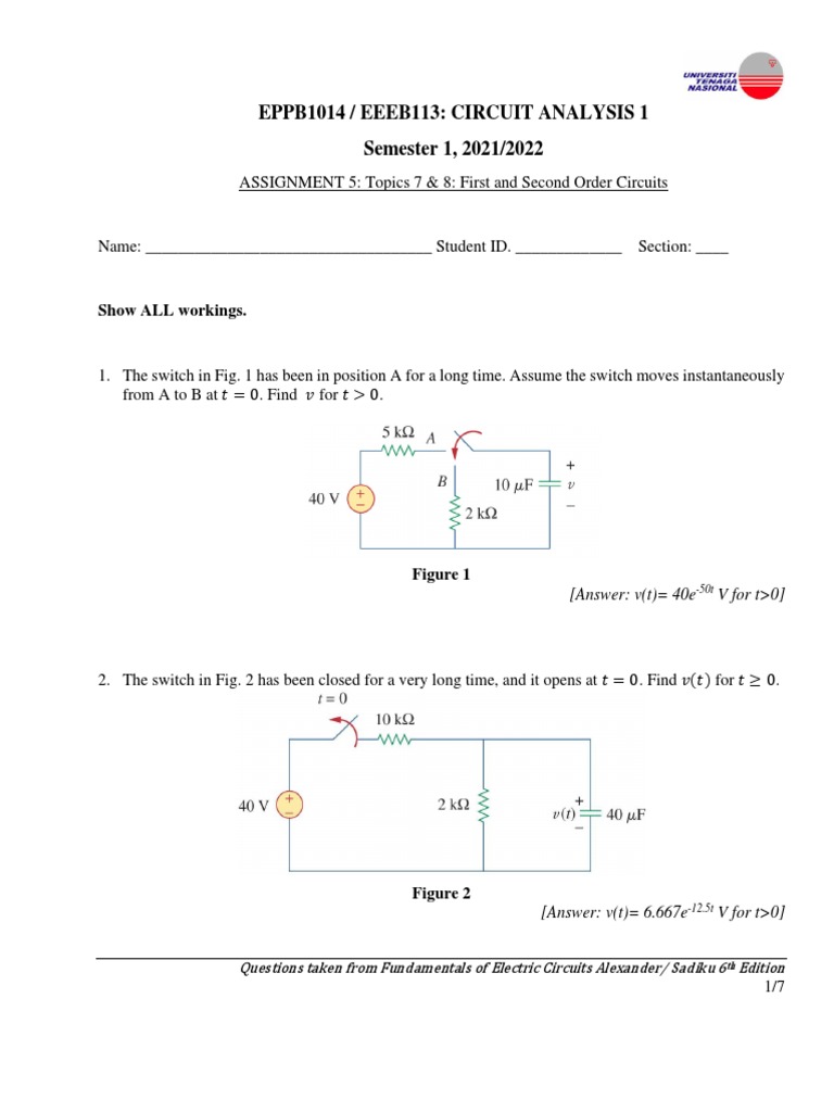 Eppb1014 / Eeeb113: Circuit Analysis 1 Semester 1, 2021/2022 | PDF ...