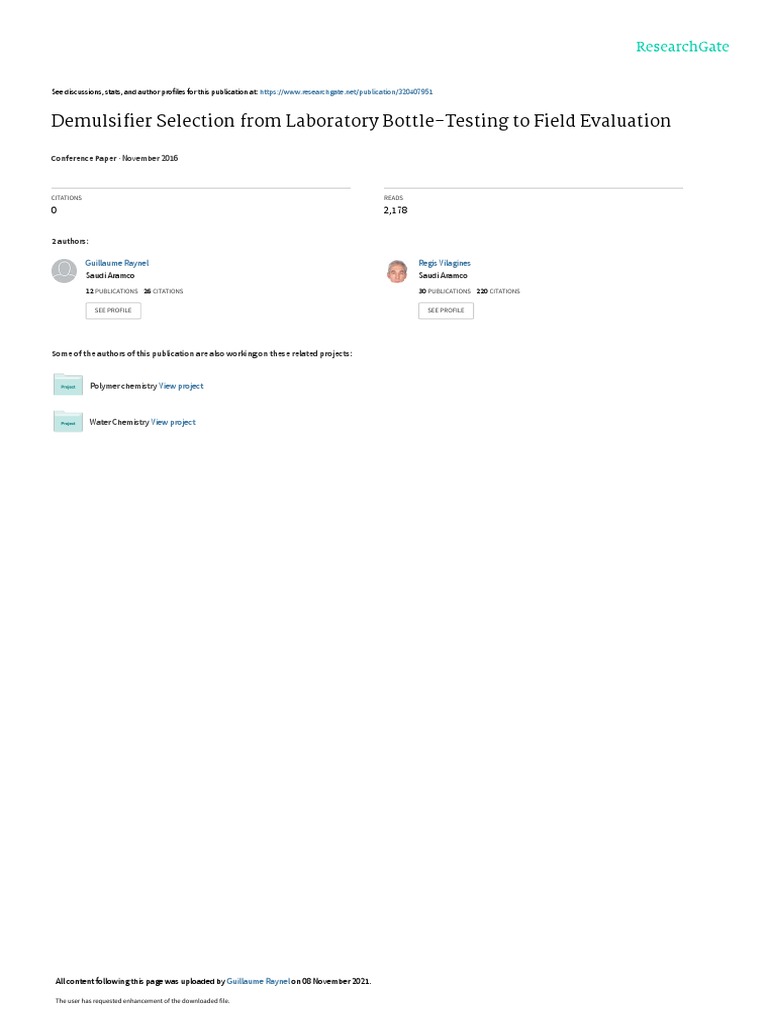 Demulsifier Selection Methodology | PDF | Emulsion | Chemistry