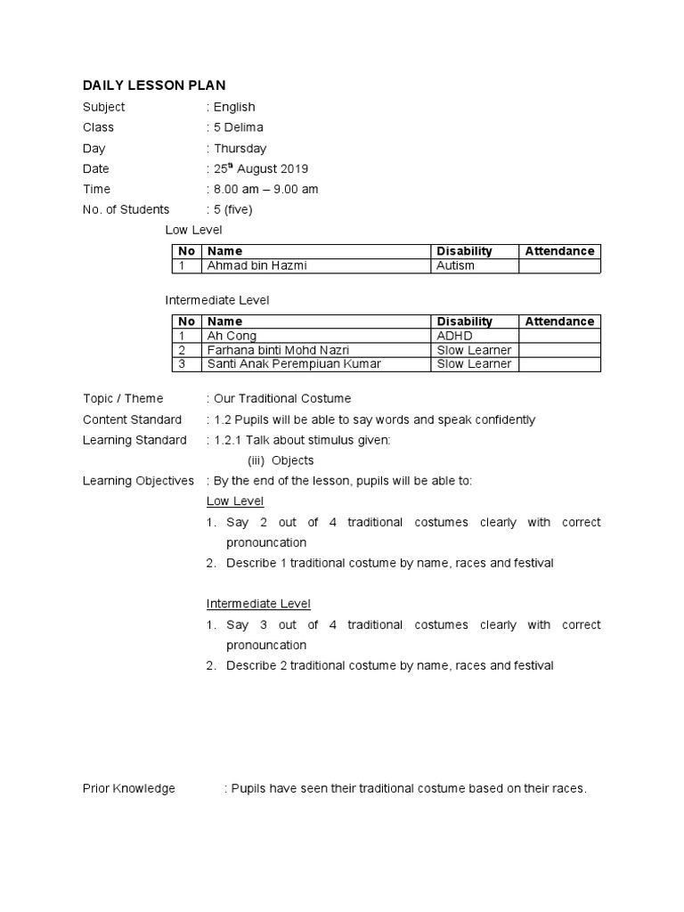 Daily Lesson Plan Template | PDF | Learning | Lesson Plan
