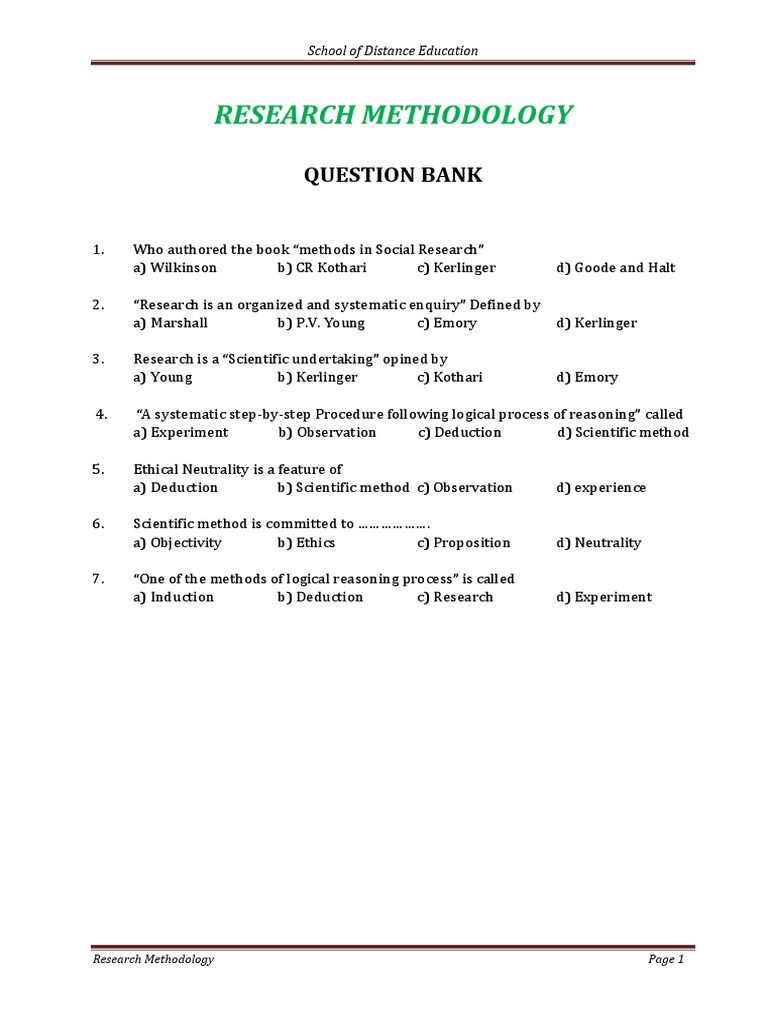 Research Methodology: Question Bank | PDF | Sampling (Statistics ...