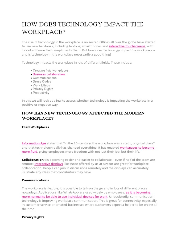 Impact of Technology in Workplace | PDF | Employment | Privacy