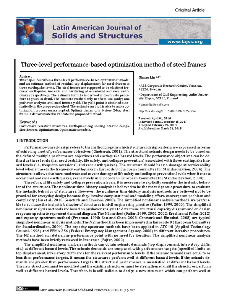 Three Level Performance Based Optimization Method of Steel Frames ...