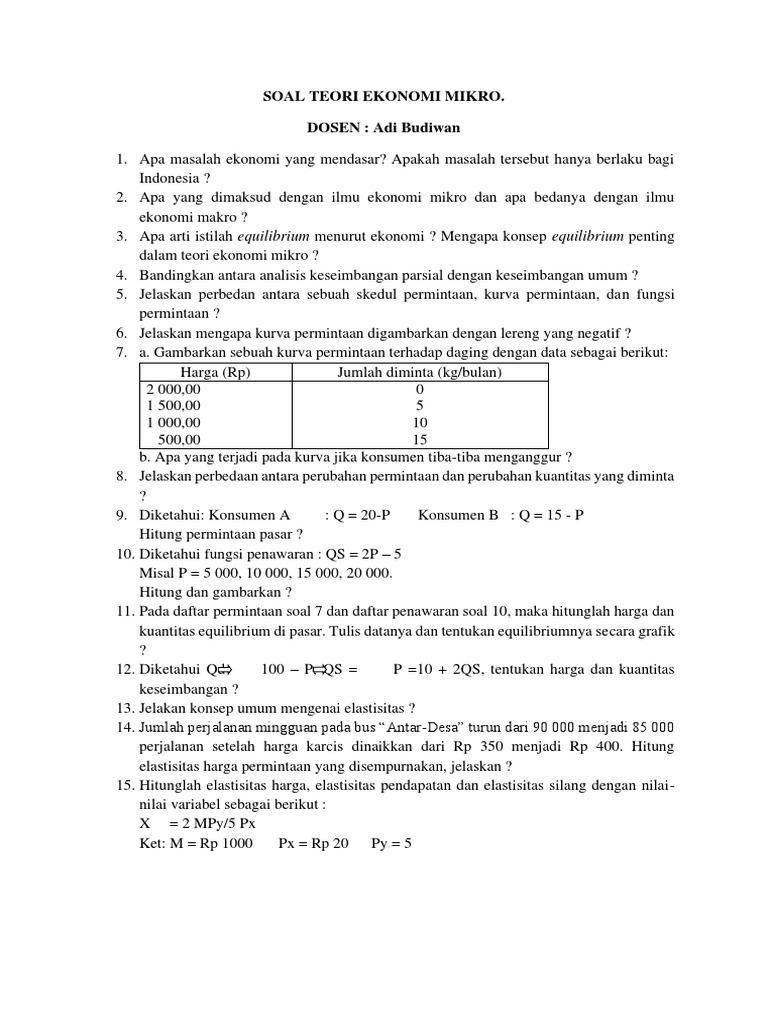 Soal Pengantar Ekonomi Mikro | PDF