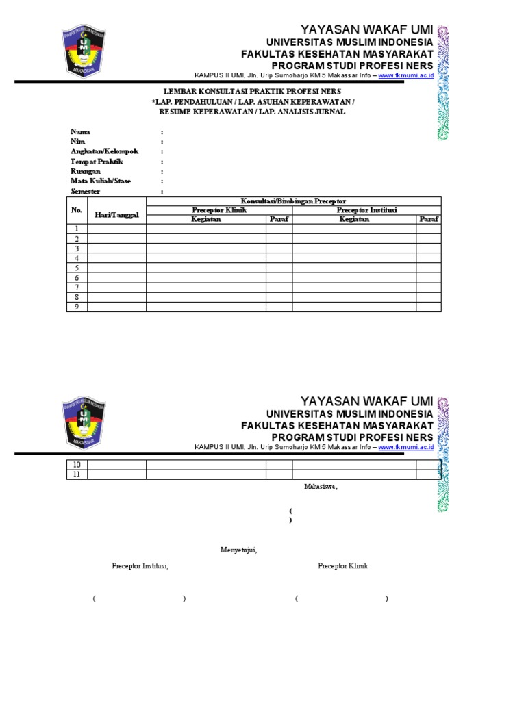 Lembar Konsultasi Monitoring Bimbingan Profesi Ners FKM Umi | PDF | Karier & Perkembangan ...