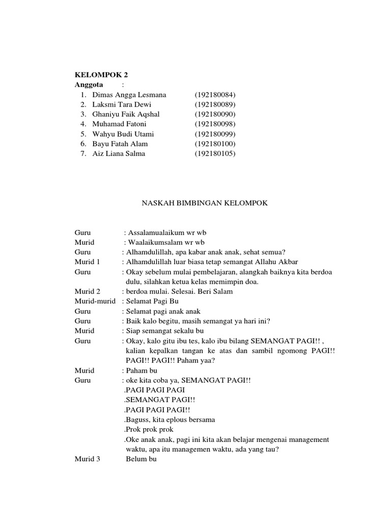 TUGAS BK - Naskah Bimbingan Kelompok-Dikonversi | PDF