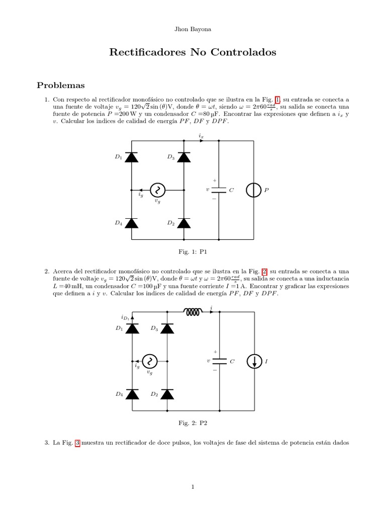 Rectificadores No Controlados: Problemas | PDF | Rectificador | Poder (Física)