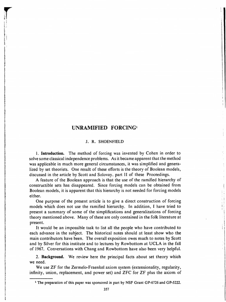 Unramified Forcing - J.R. Shoenfield | PDF