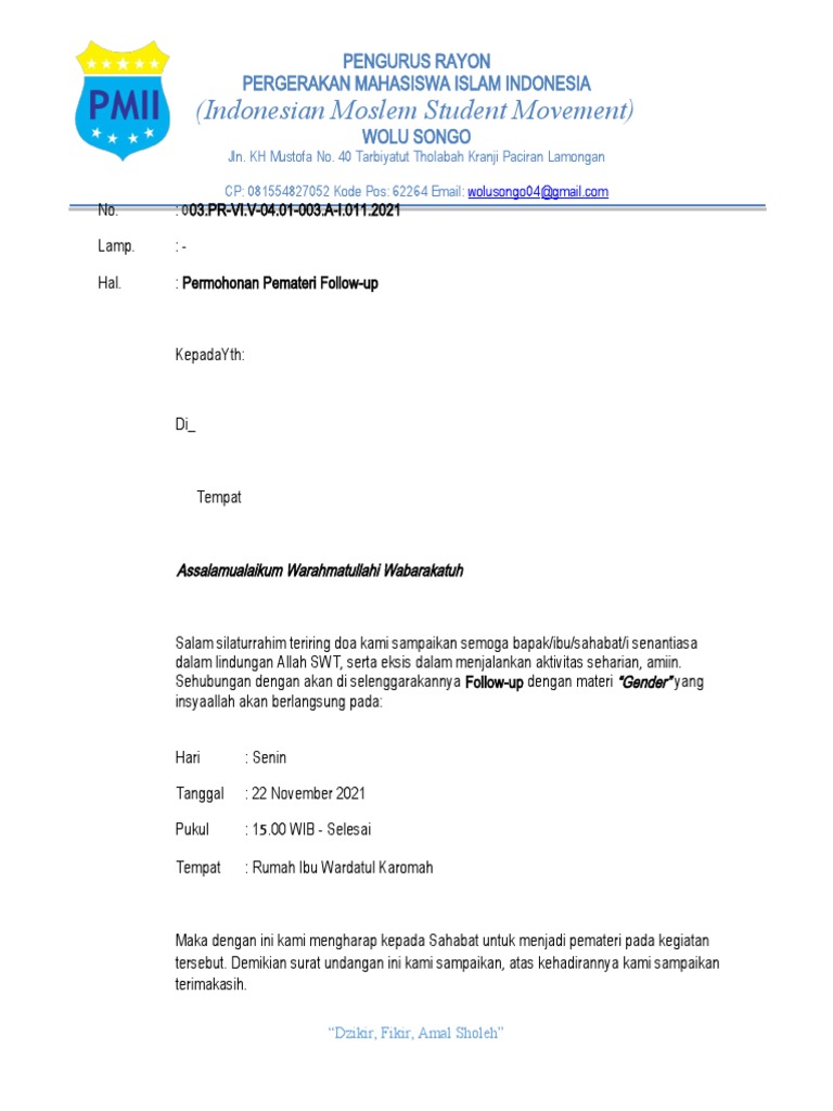 Pemateri Follow-Up (003 - KD.003) | PDF