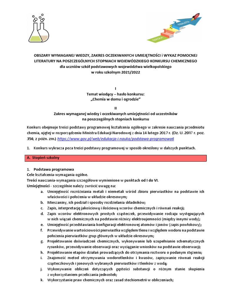 WKCH Chemia Konkurs Wymagania 2021 2022 | PDF