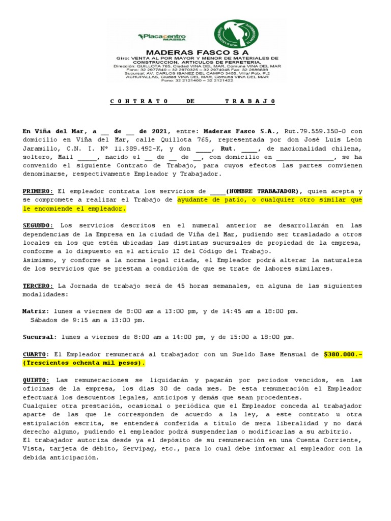 Modelo Contrato Vendedor | PDF | Salario | Economias