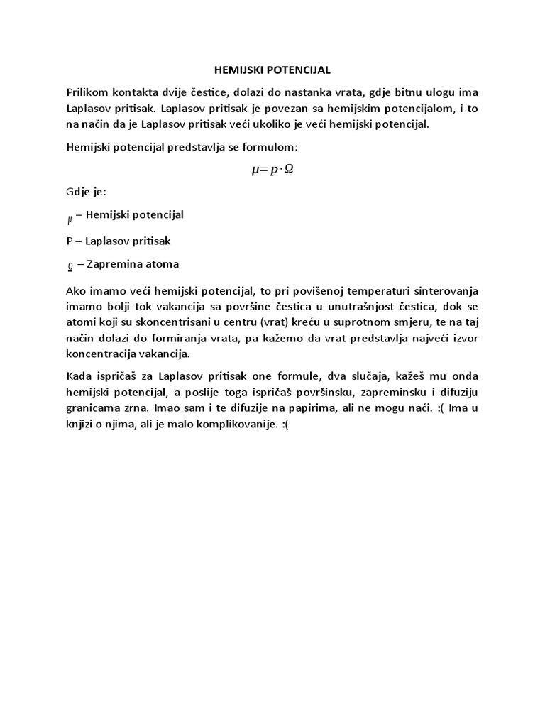 Hemijski Potencijal | PDF