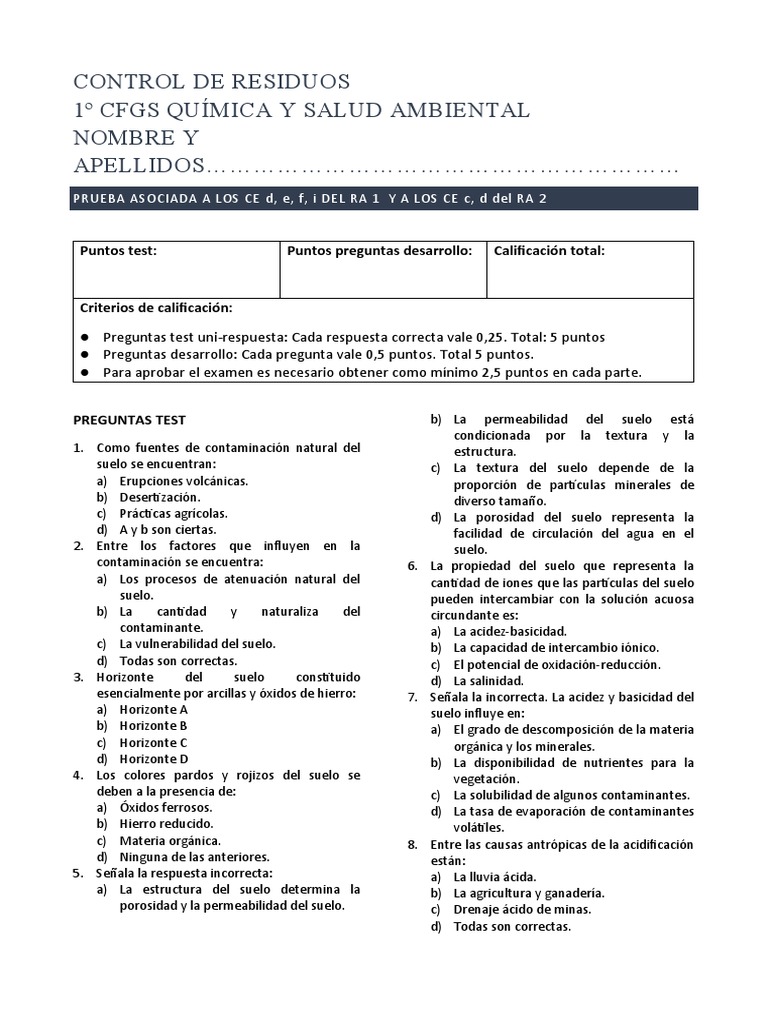 Examen El Suelo | PDF | Suelo | Contaminación
