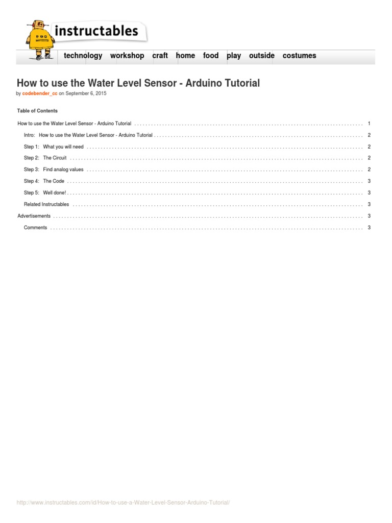 How To Use A Water Level Sensor Arduino Tutorial | PDF | Arduino ...