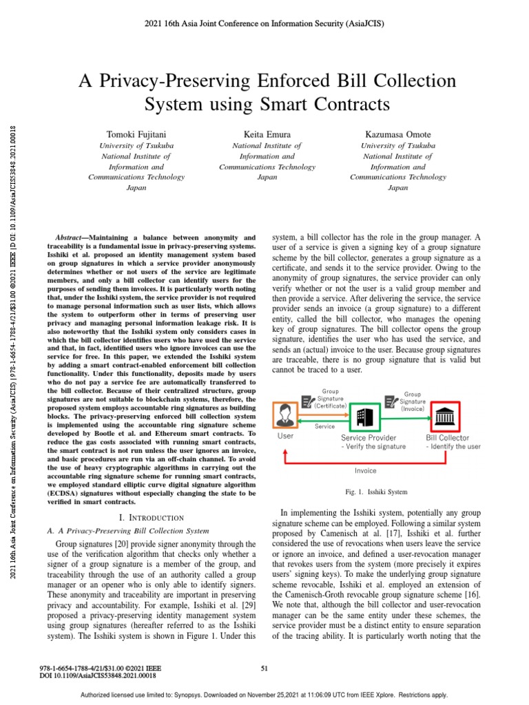 A Privacy-Preserving Enforced Bill Collection System | PDF | Public Key ...