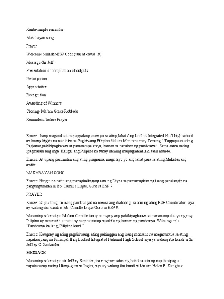 Script Filipino Values | PDF