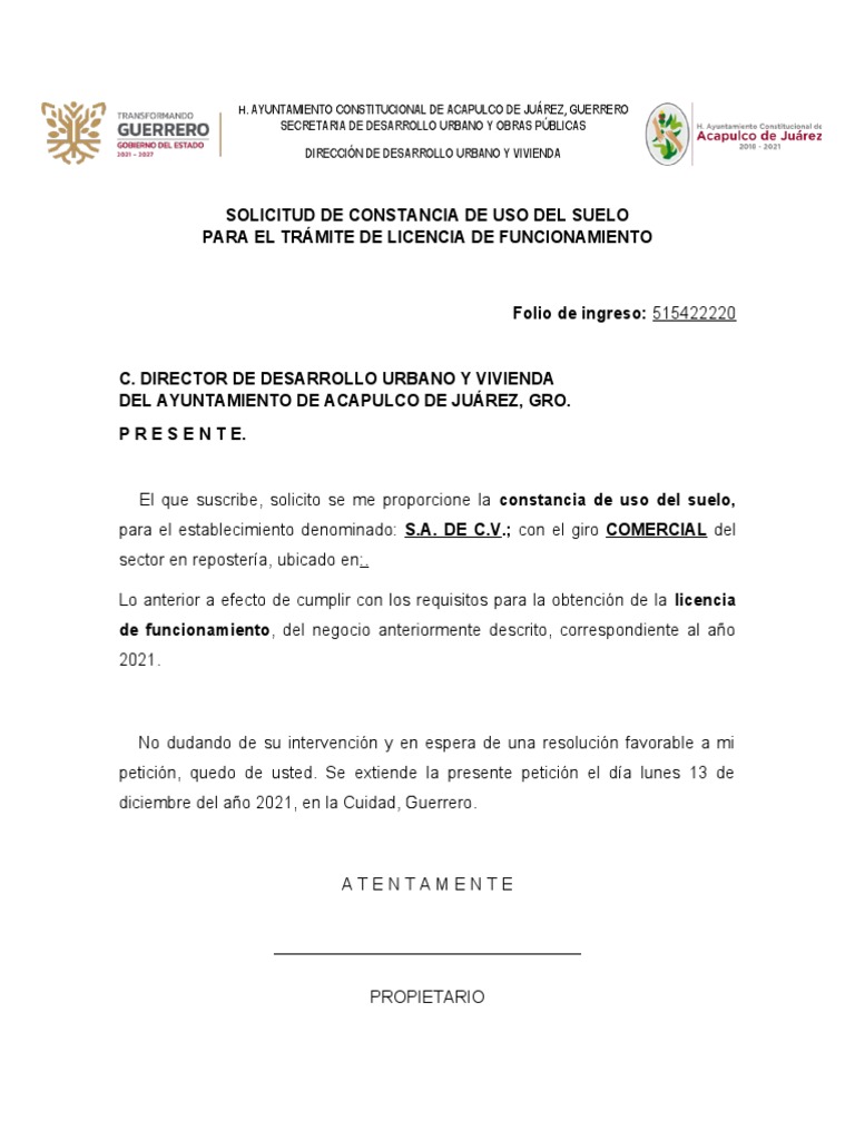 Solicitud Uso de Suelo | PDF