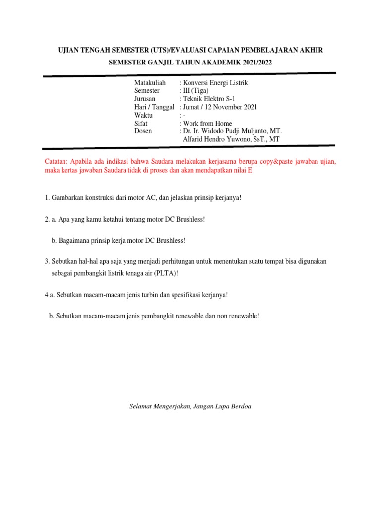 Soal UTS Konversi Energi Listrik Nop2021 | PDF