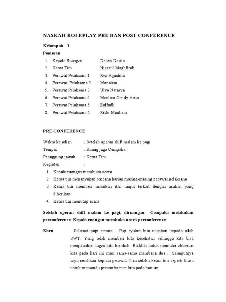 Naskah Roleplay Pre Dan Post Conference | PDF | Kesehatan Holistik