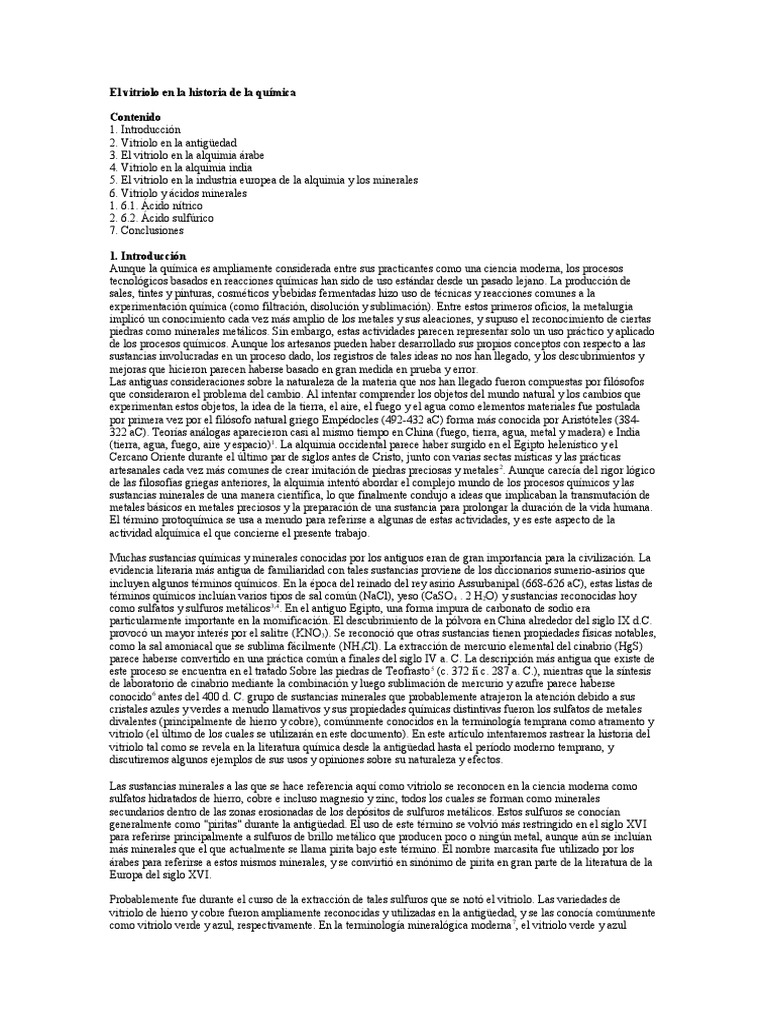 Vitriolo en La Historia Quimica | PDF | Alquimia | Ácido sulfúrico