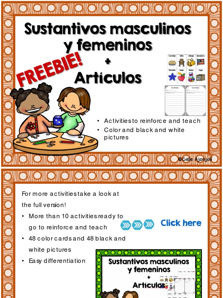 Sustantivos Masculinos y Femeninos + Artículos: - Activities To ...