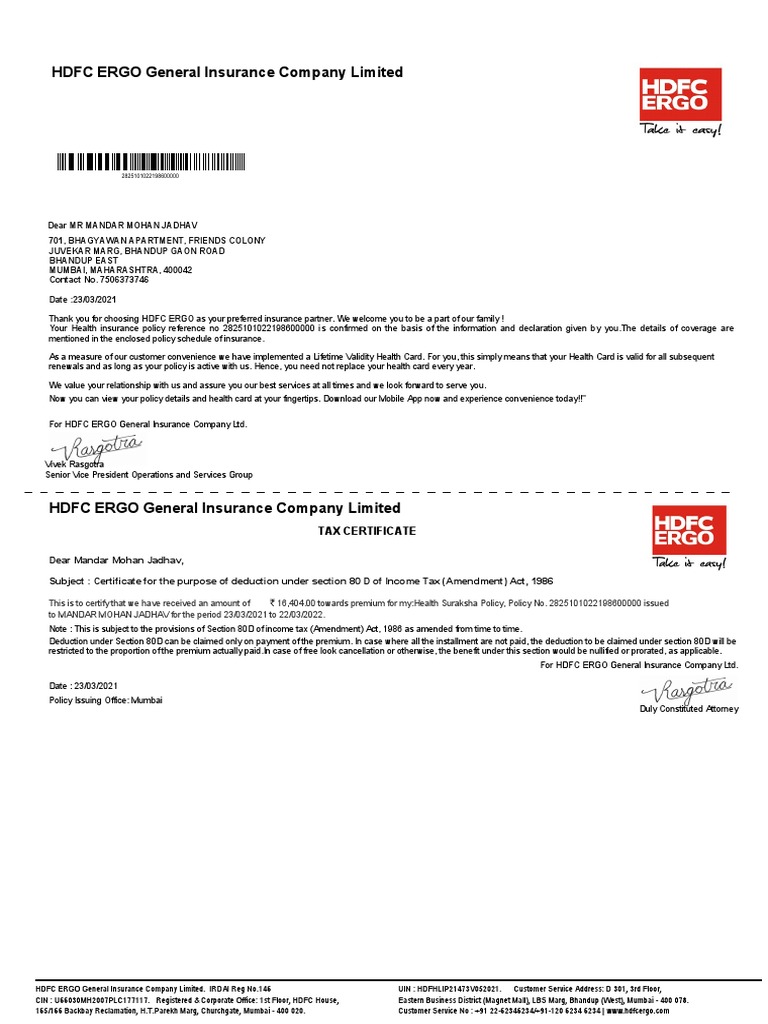 HDFC ERGO General Insurance Company Limited | PDF | Insurance ...