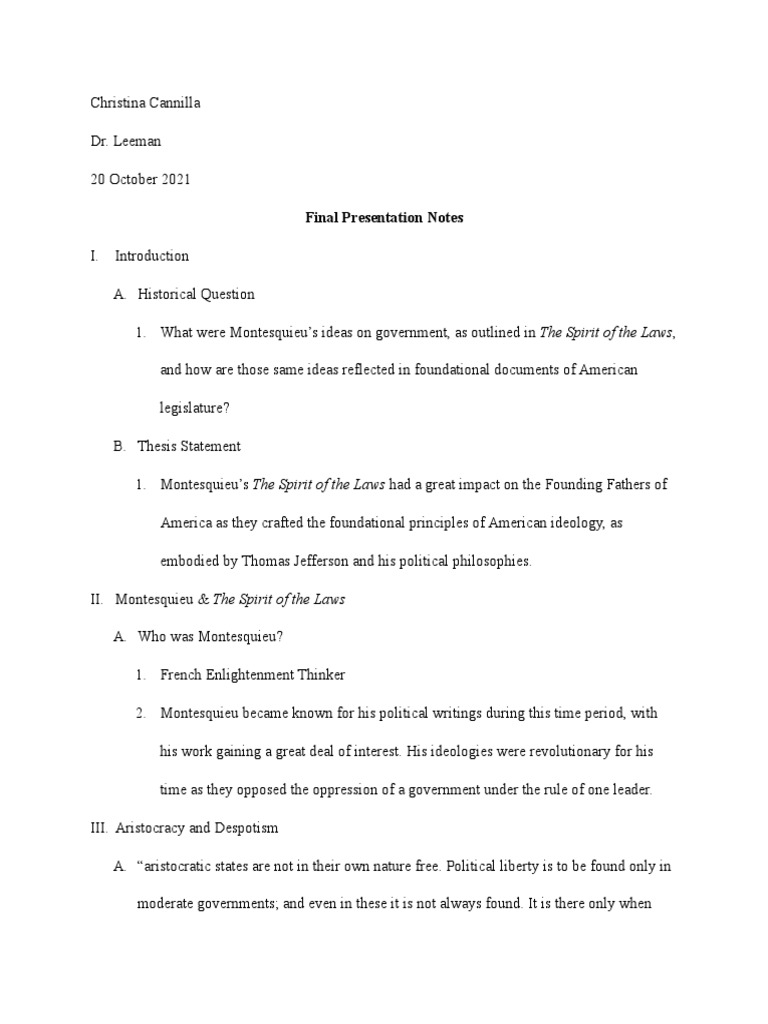 Montesquieu Outline | PDF | Separation Of Powers | Montesquieu