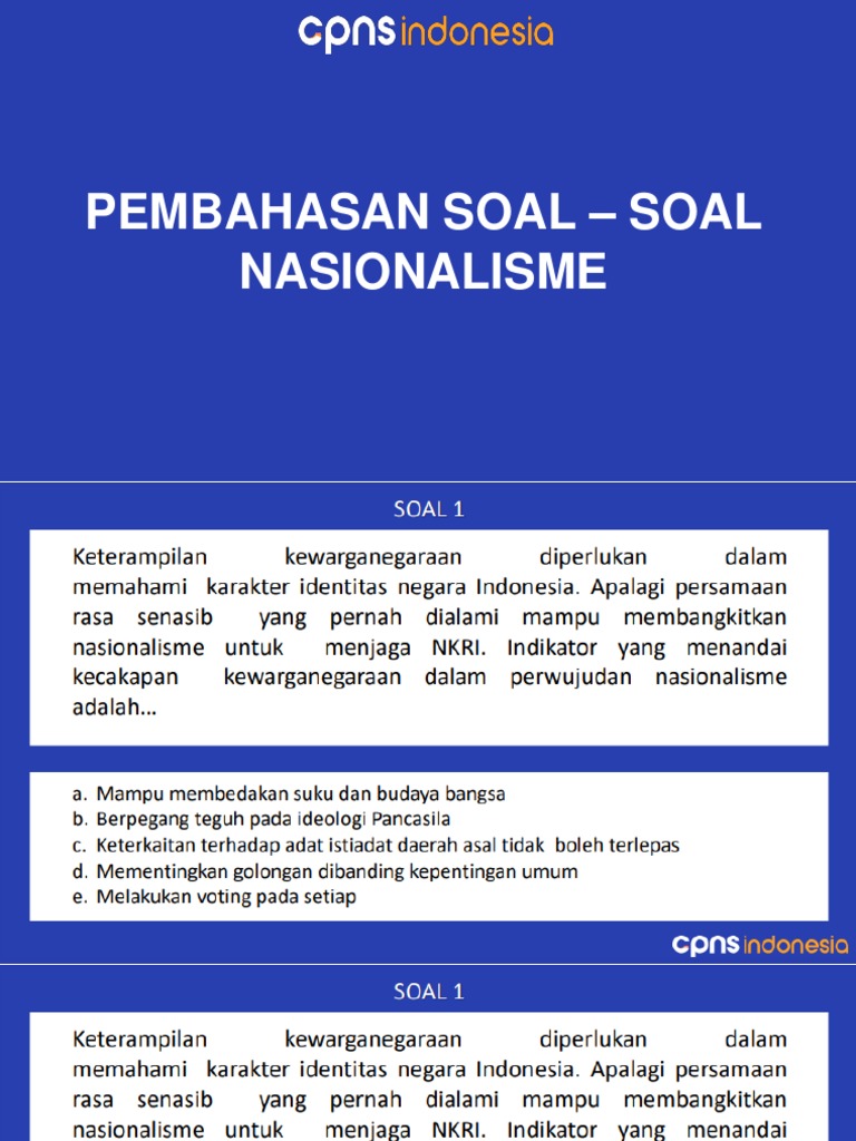 TWK 1 - Pembahasan Soal Nasionalisme | PDF | Ilmu Sosial | Kesehatan Holistik
