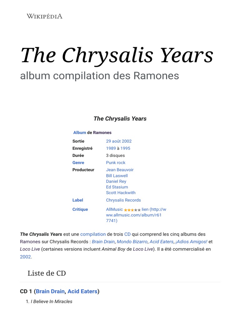 The Chrysalis Years - Wikipédia | PDF | Rock Music | Sound Recording