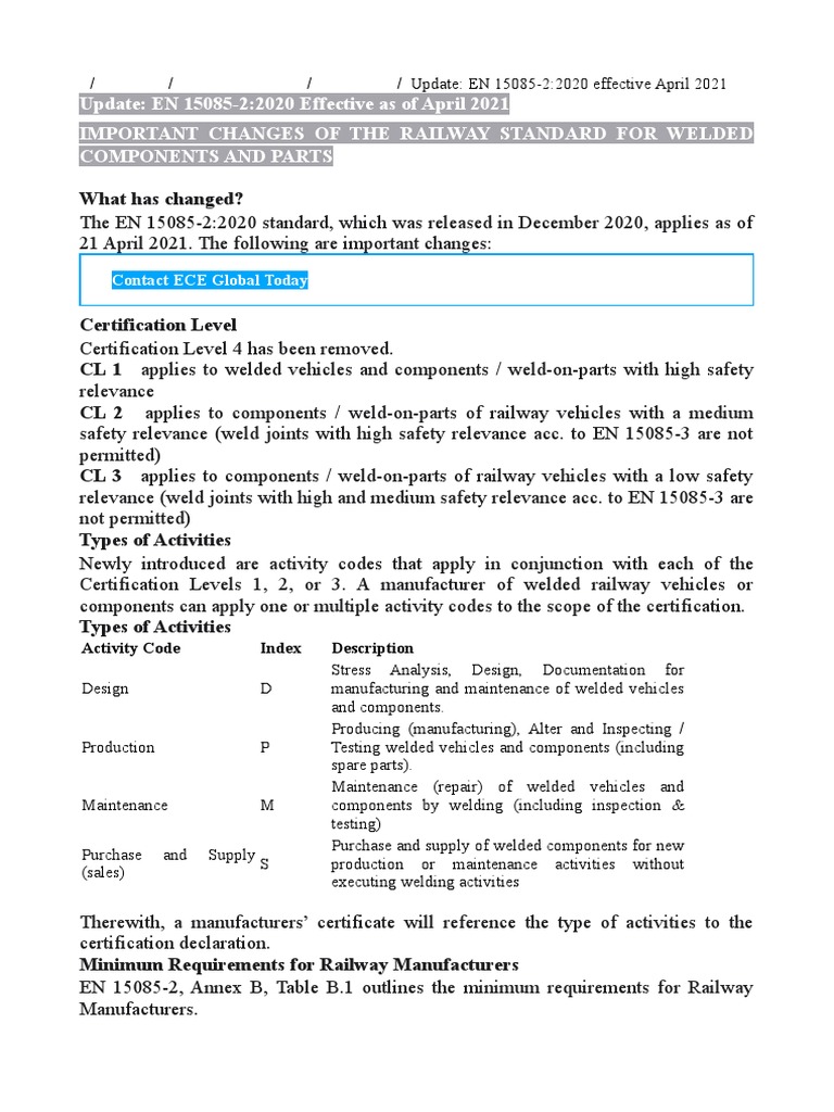 Update: EN 15085-2:2020 Effective As of April 2021 Important Changes of ...
