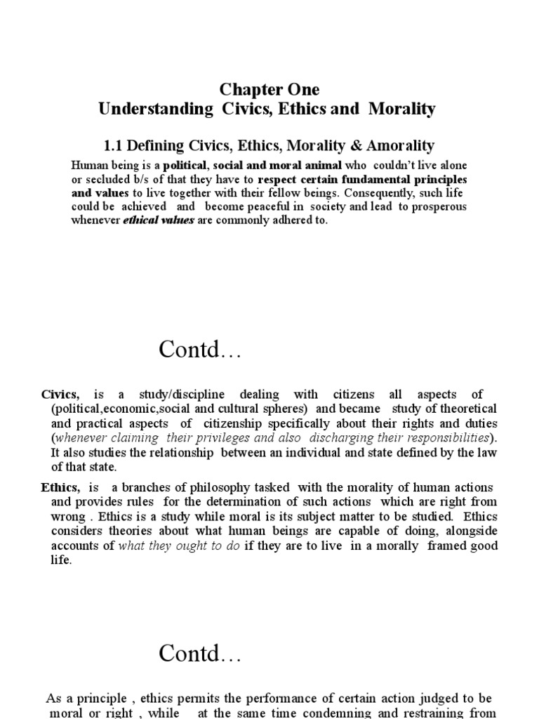 Understanding Civics, Ethics and Morality: Chapter One | Download Free PDF | Morality | State ...
