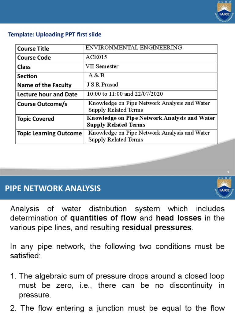 Uploading PPT on Pipe Network Analysis | PDF | Aquifer | Groundwater