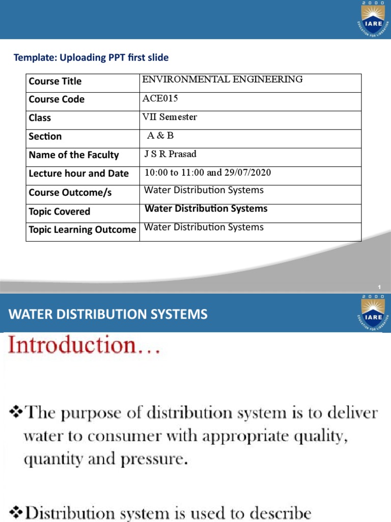 Lecture-10 Water Distribution Systems | PDF
