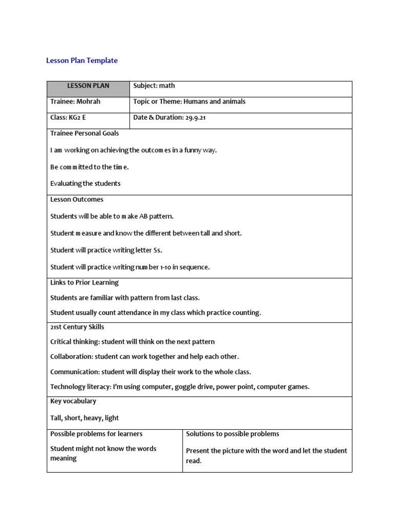 Lesson Plan Template | PDF | Lesson Plan | Behavior Modification