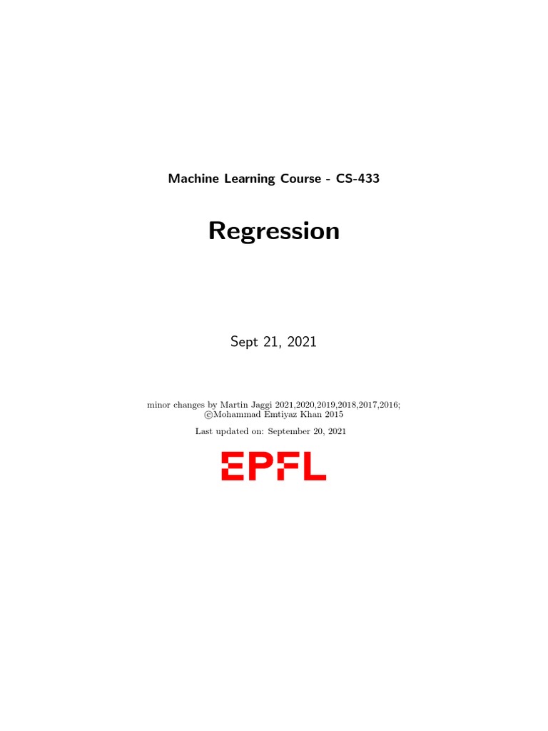 Regression Machine Learning Course Cs 433 Pdf Dependent And Independent Variables