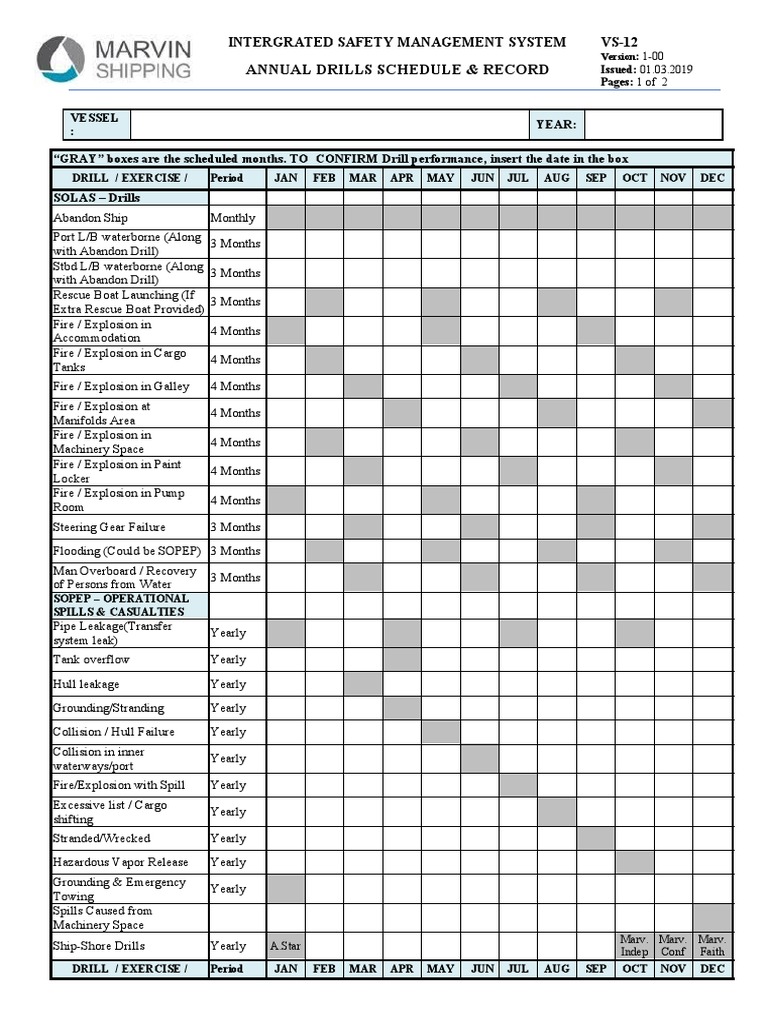 Annual Drills Schedule & Record: Intergrated Safety Management System ...
