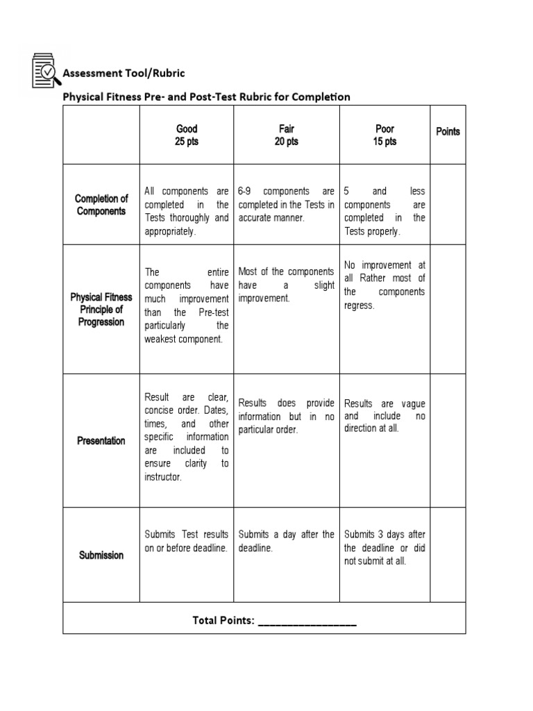 Physical Fitness Pre - and Post-Test Completion Rubric | PDF