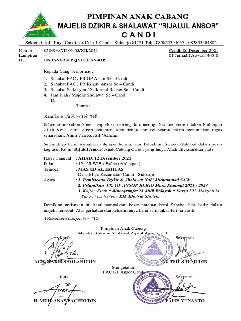 Undangan Rijalul Ansor Desember 2021 | PDF