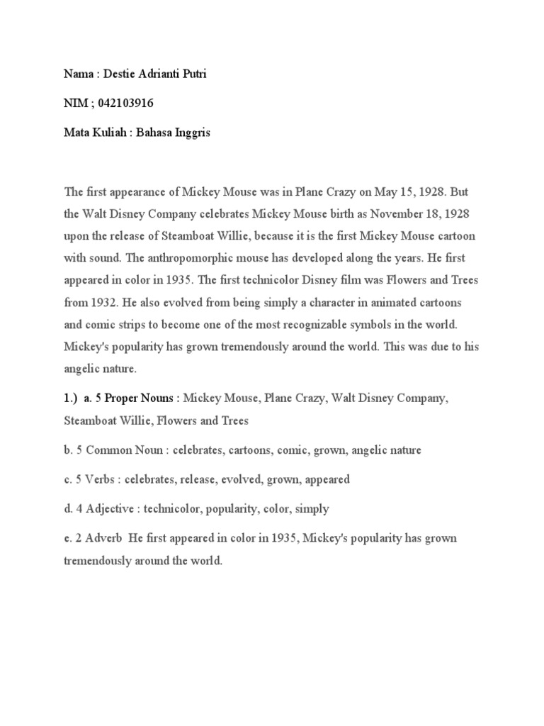 Nama: Destie Adrianti Putri NIM 042103916 Mata Kuliah: Bahasa Inggris ...