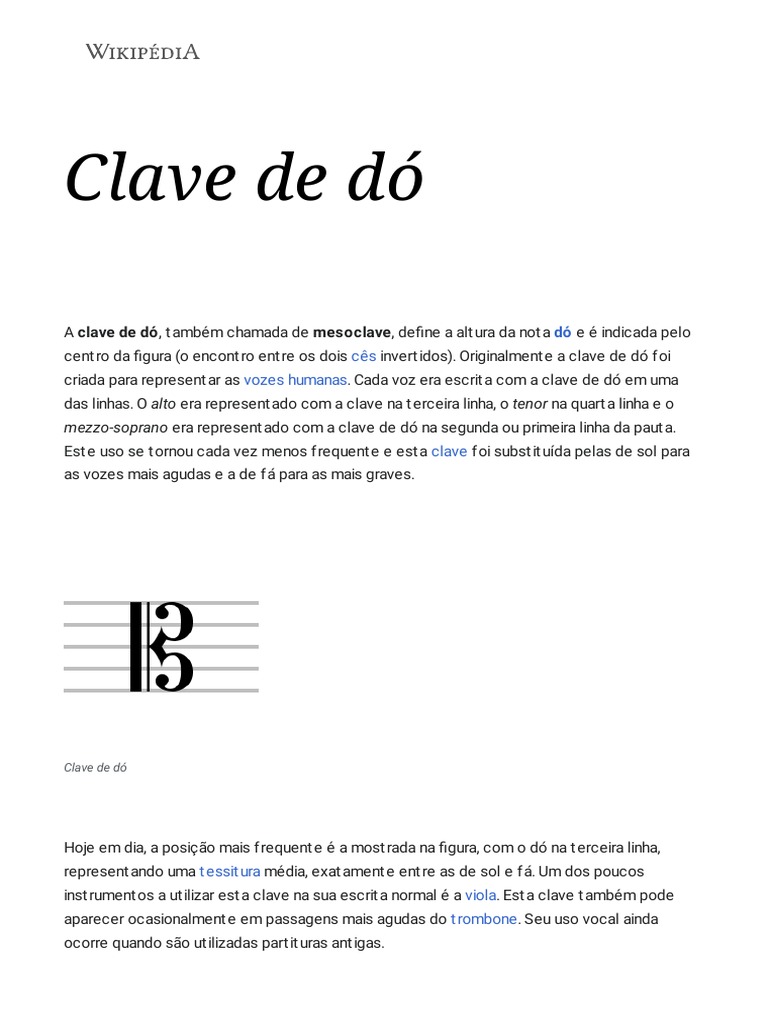 Clave de Dó - Wikipédia, A Enciclopédia Livre | PDF