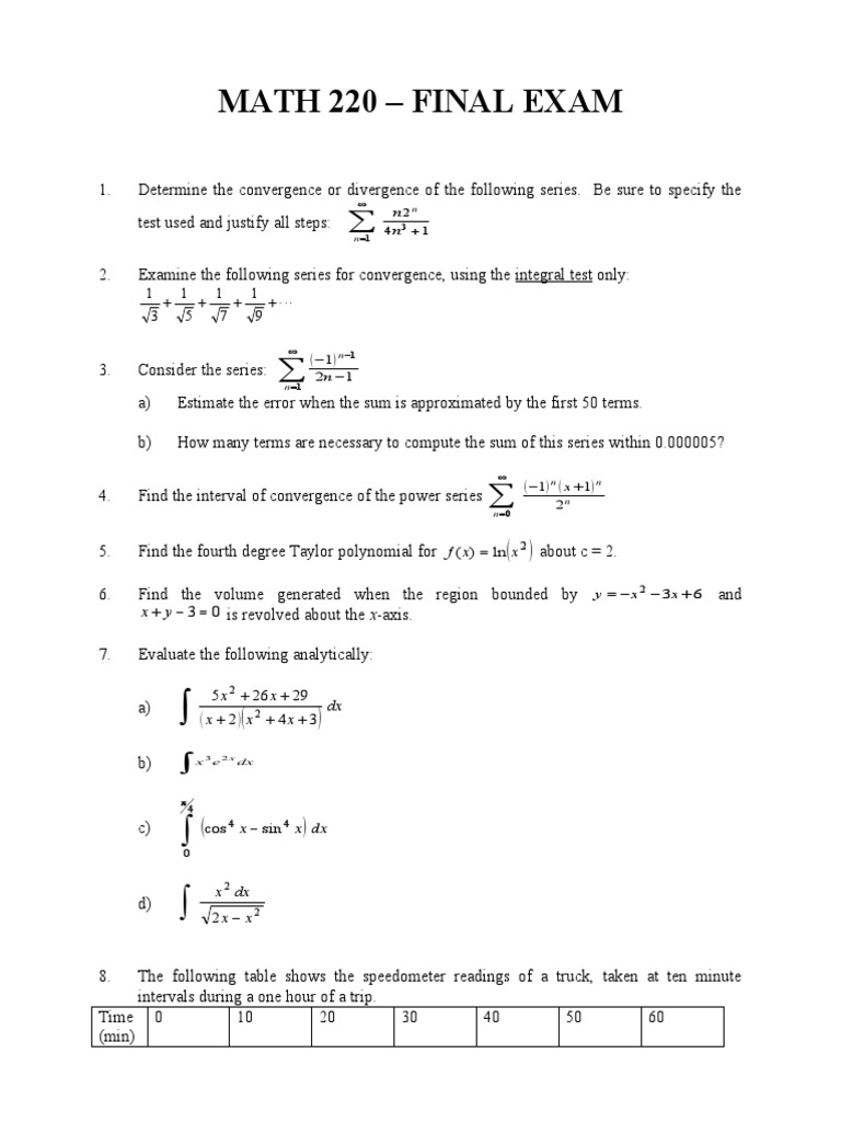 Math 1220 Calculus 2 Final Sample 2 - Summer 01 | PDF | Power Series ...